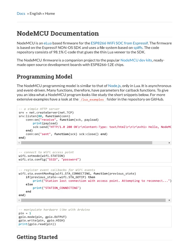 Home - NodeMCU Documentation | PDF