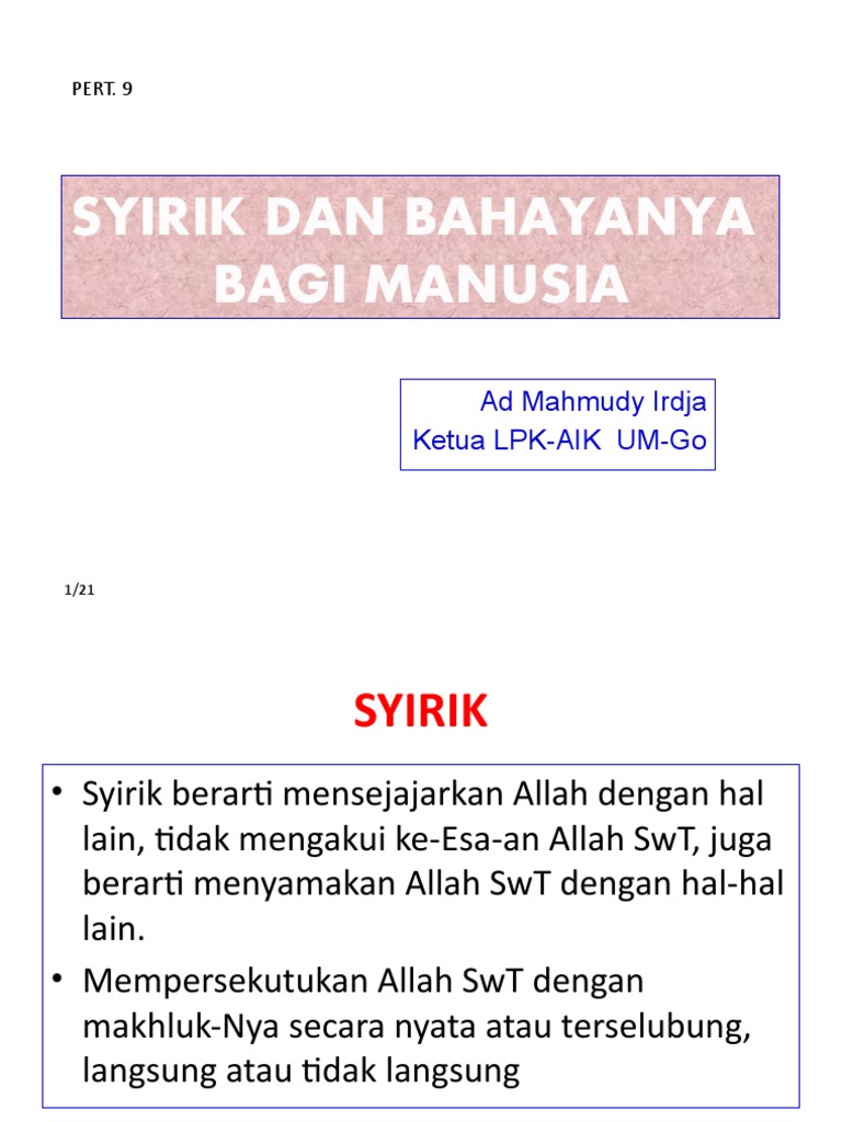 New Aik 1 Pert 9, Syirik Dan Bahayanya Bagi Manusia | PDF