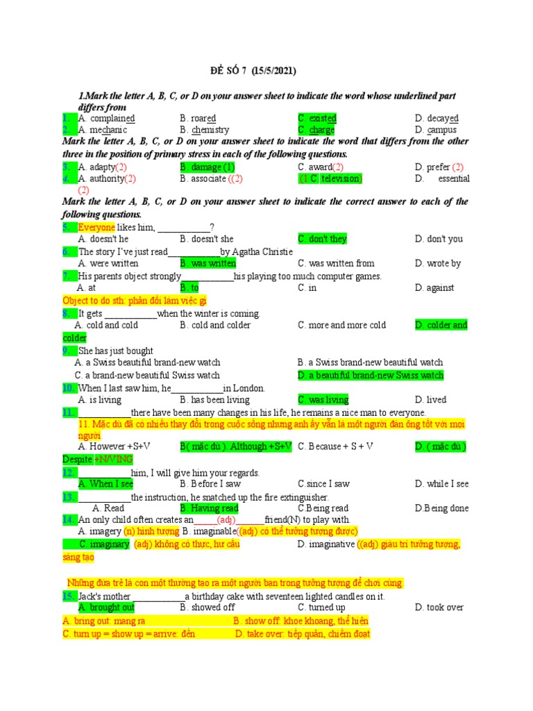 English Language Test Practice Questions | PDF