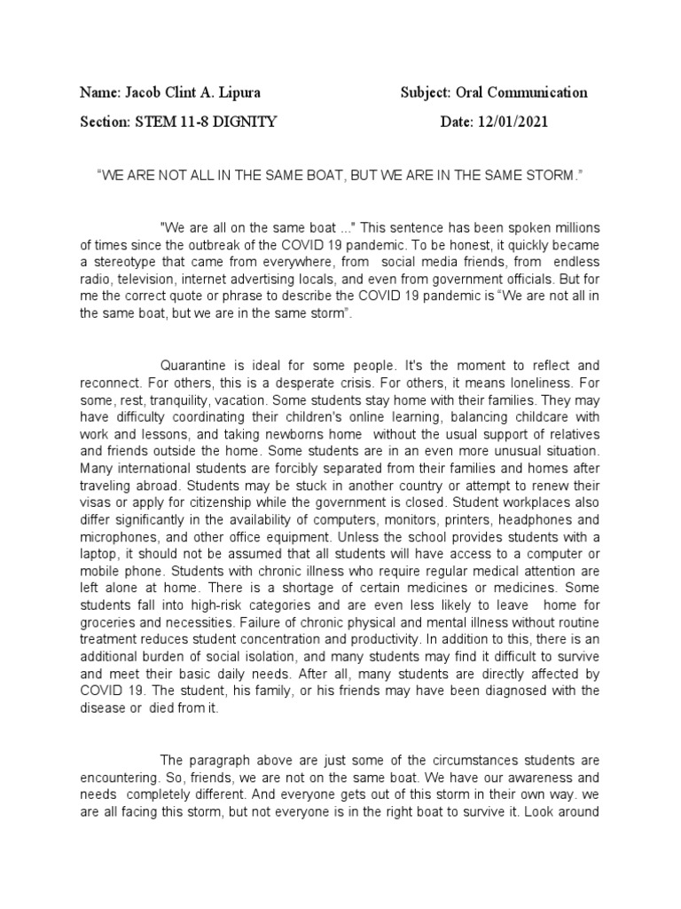 JACOB CLINT A. LIPURA STEM 11-8 DIGNITY Oral Communication Speech ...