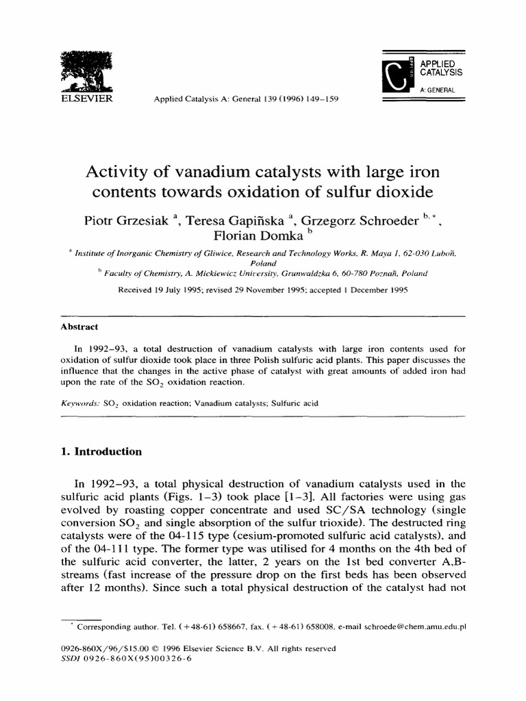 Applied Catalysis: Activity of Vanadium Catalysts With Large Iron ...