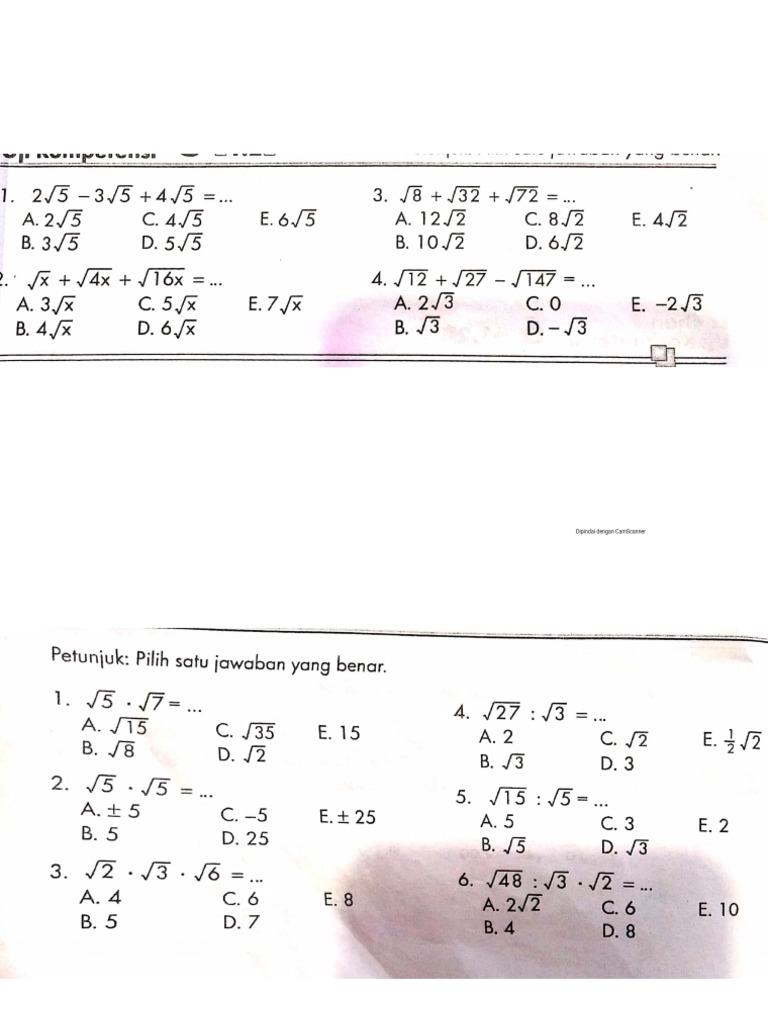 Soal Operasi Bentuk Akar | PDF