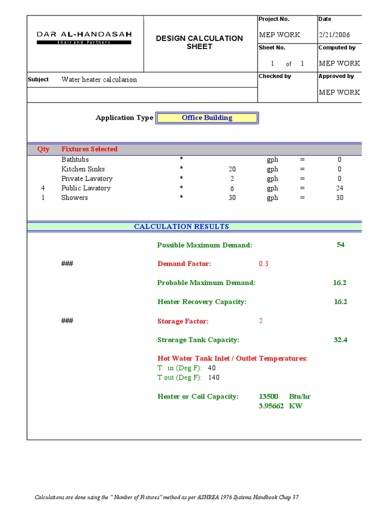 Water Heater Calculation - PW (XZSGTCTWVFTQWJT) | PDF | Water Heating ...