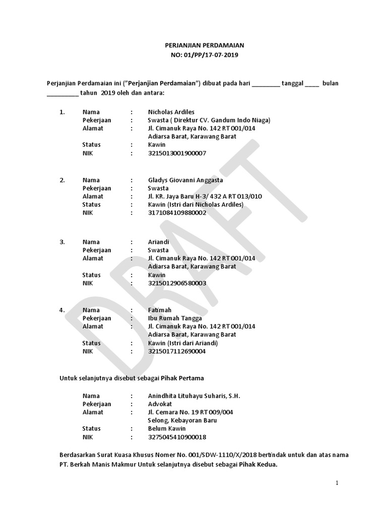 Contoh Akta Perdamaian | PDF