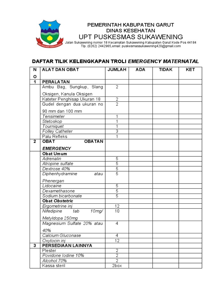 Daftar Tilik Troli Emergency Maternatal | PDF | Sains & Matematika