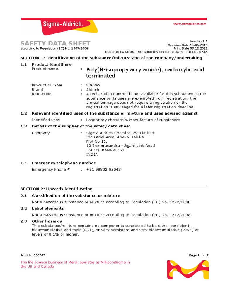 Safety Data Sheet: Poly (N-Isopropylacrylamide), Carboxylic Acid ...