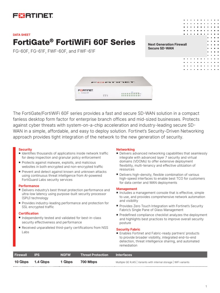 Fortigate Fortiwifi 60F Series: Data Sheet | PDF | Computer Network ...