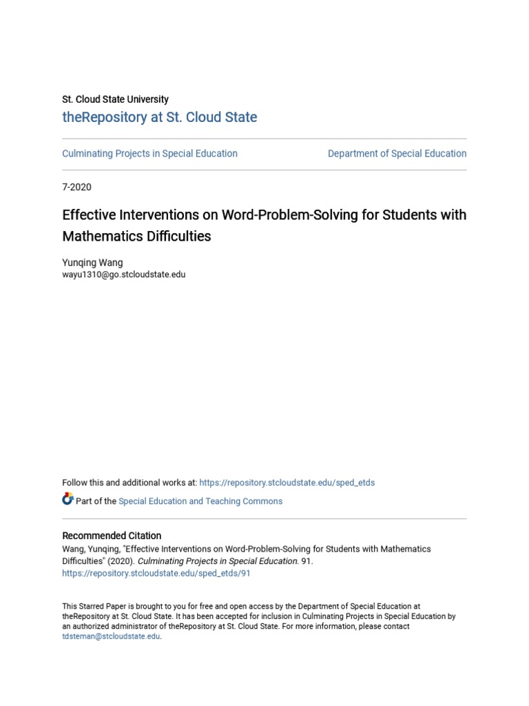 Effective Interventions On Word-Problem-Solving For Students With | PDF ...