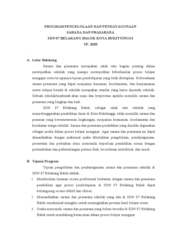 Program Pengelolaan Dan Pendayagunaan Sarpras Ok | PDF