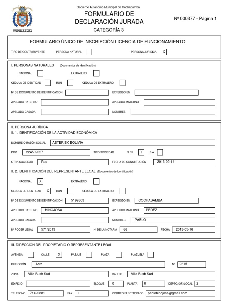 Formulario de Declaración Jurada | PDF