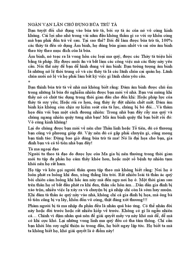 NGÀN VẠN LẦN CHỚ ĐỤNG BÙA TRỪ TÀ | PDF