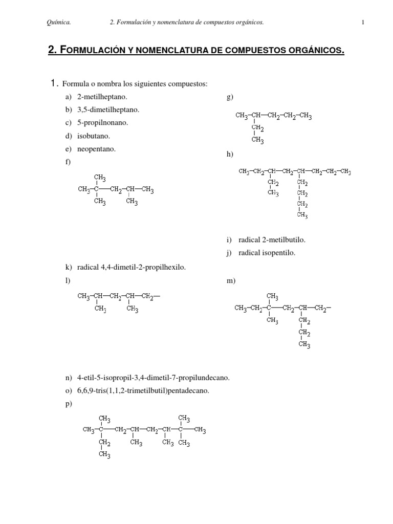 Formulación Organica Ejercicios Con Solucion