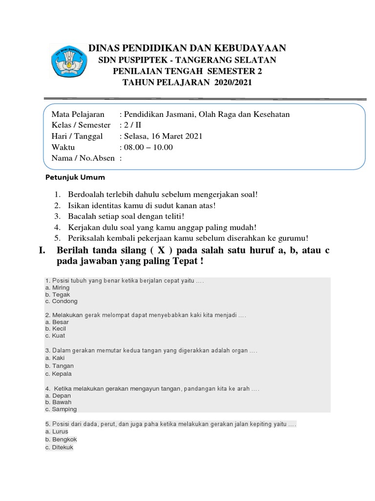 Soal Pts Pjok Kls 2 SMT 2 | PDF