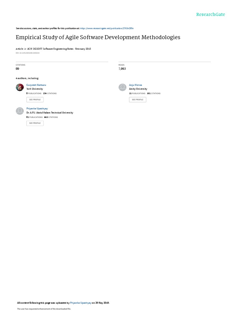 Empirical Study of Agile Software Development Methodologies: ACM SIGSOFT Software Engineering ...