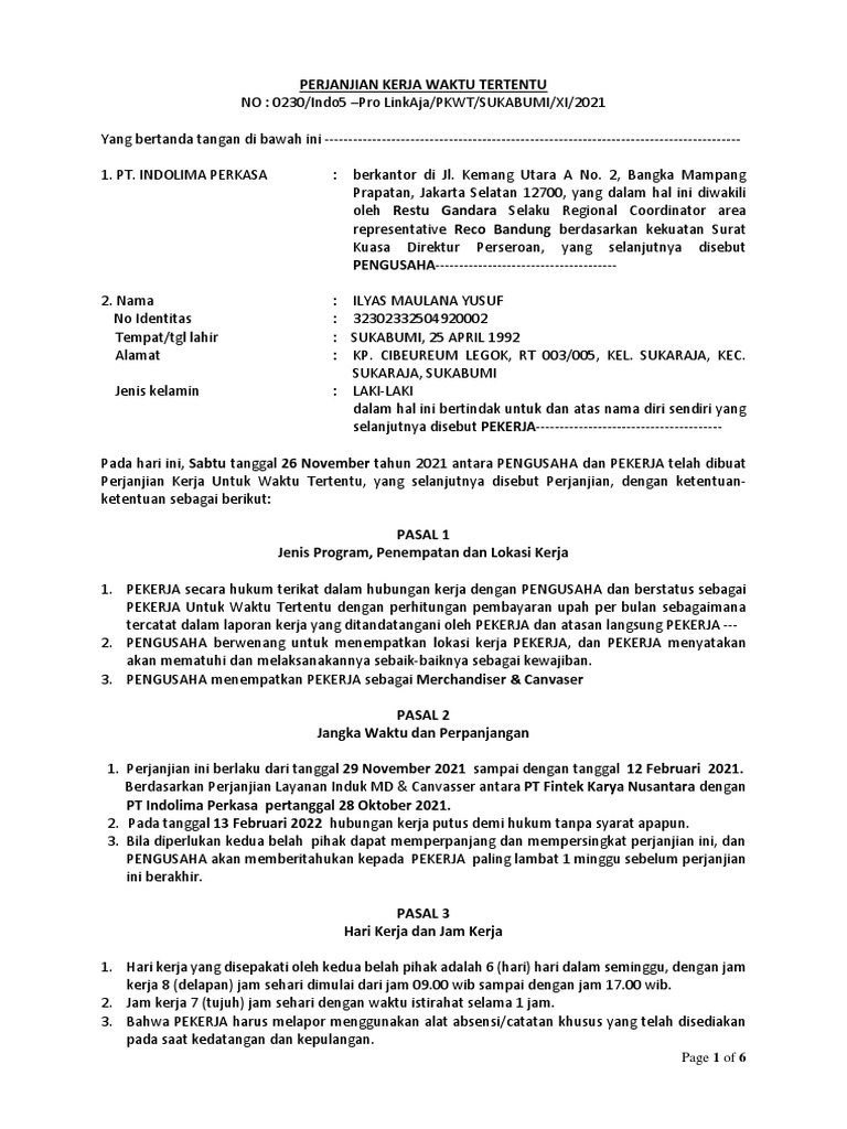 AREA-TEMPLATE PKWT LinkAja Ilyas M (Ski) | PDF