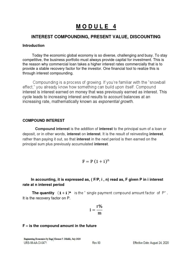 MOdule 4 Com Int, PV, Disc, NomEff | PDF | Interest | Discounting