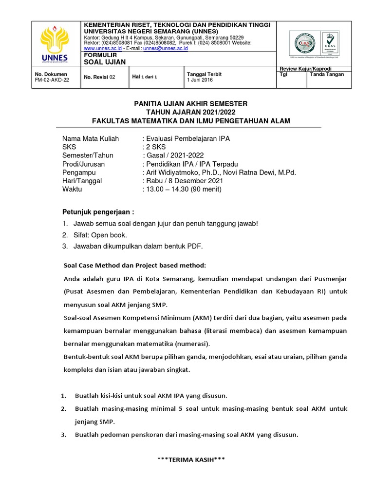 Soal UAS 2021 (Format) | PDF