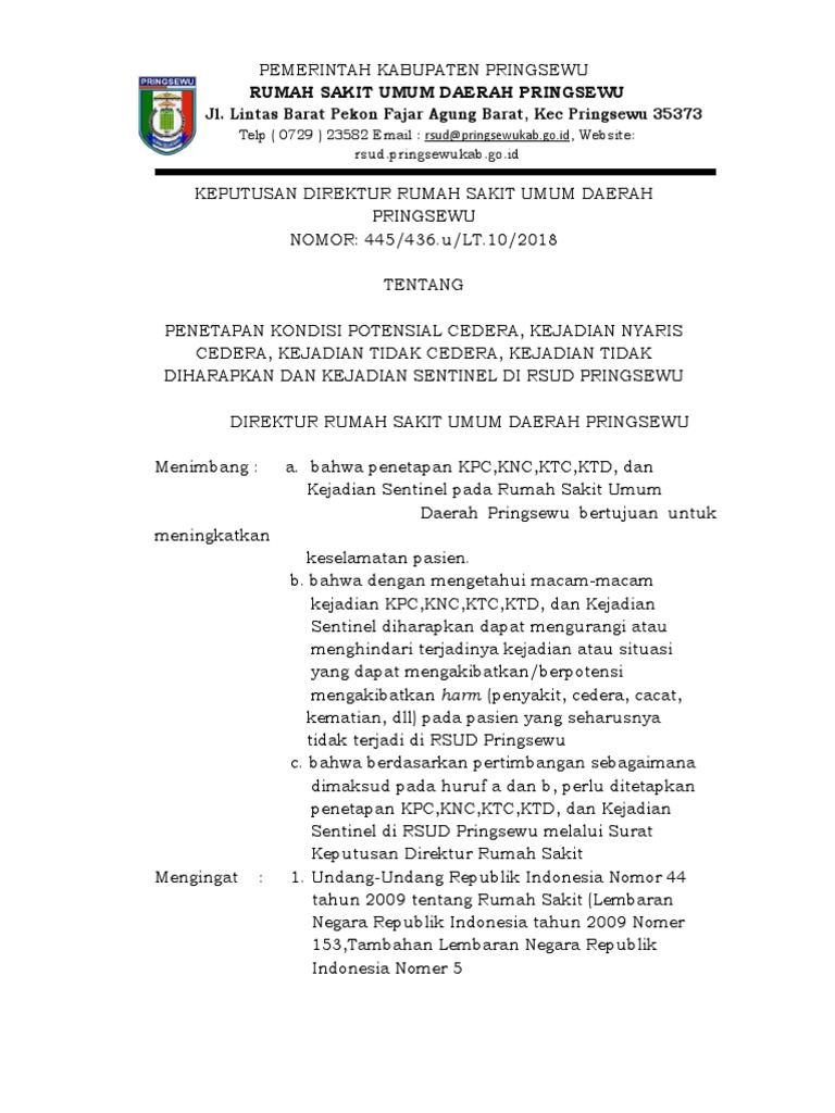 SK Pemberlakuan Panduan KPC, KTC, KTD Dan Sentinel | PDF | Kesehatan Holistik