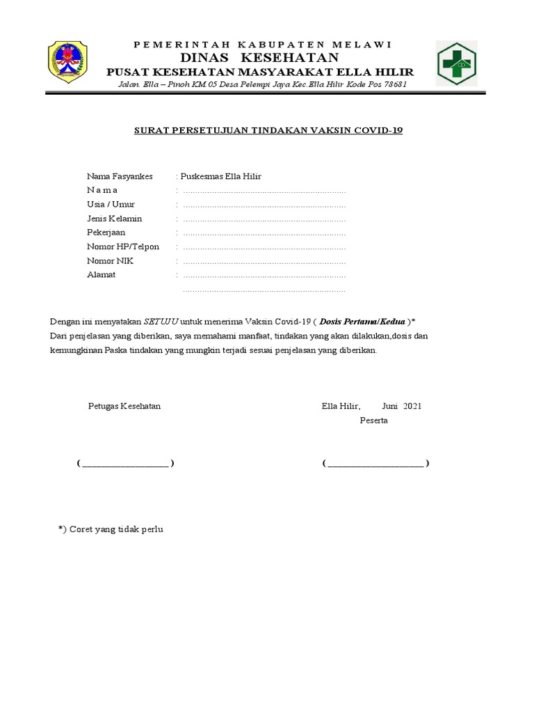 Format Vaksin Inform Consent 2021 | PDF