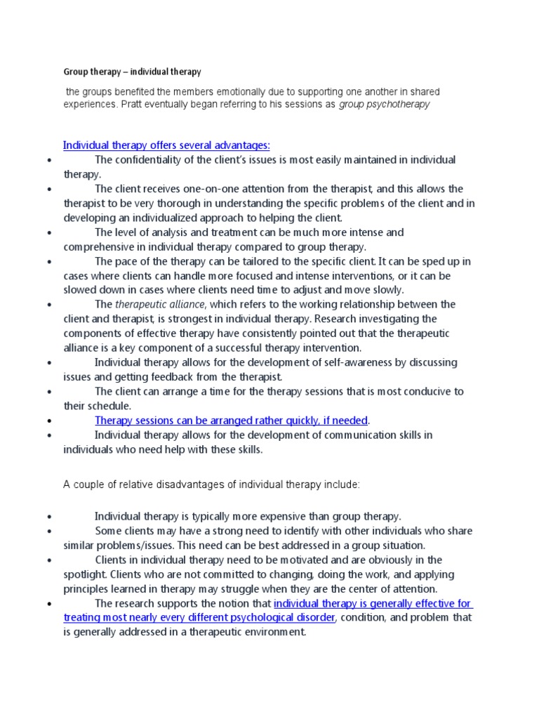 Therapy: Group vs. Individual | PDF | Psychotherapy | Group Psychotherapy