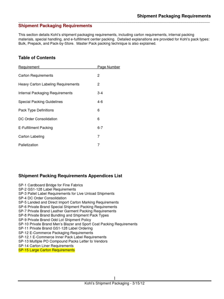Kohl's - Packing Requirment's | Download Free PDF | Packaging And ...