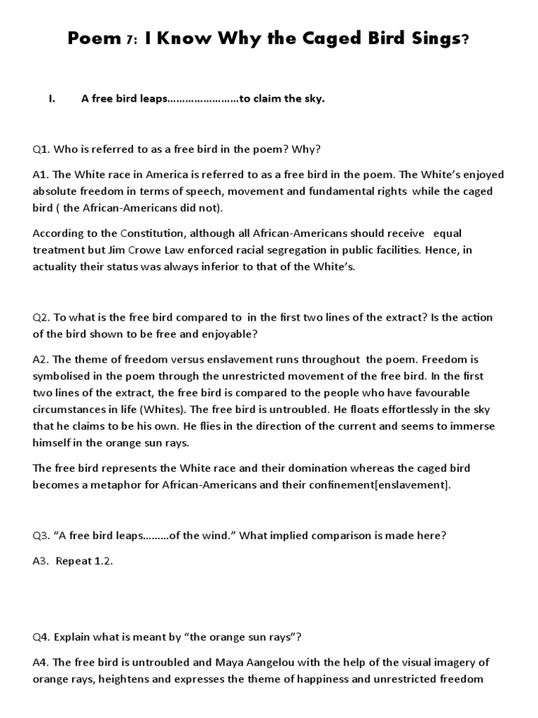 Poem 7: I Know Why The Caged Bird Sings? | PDF