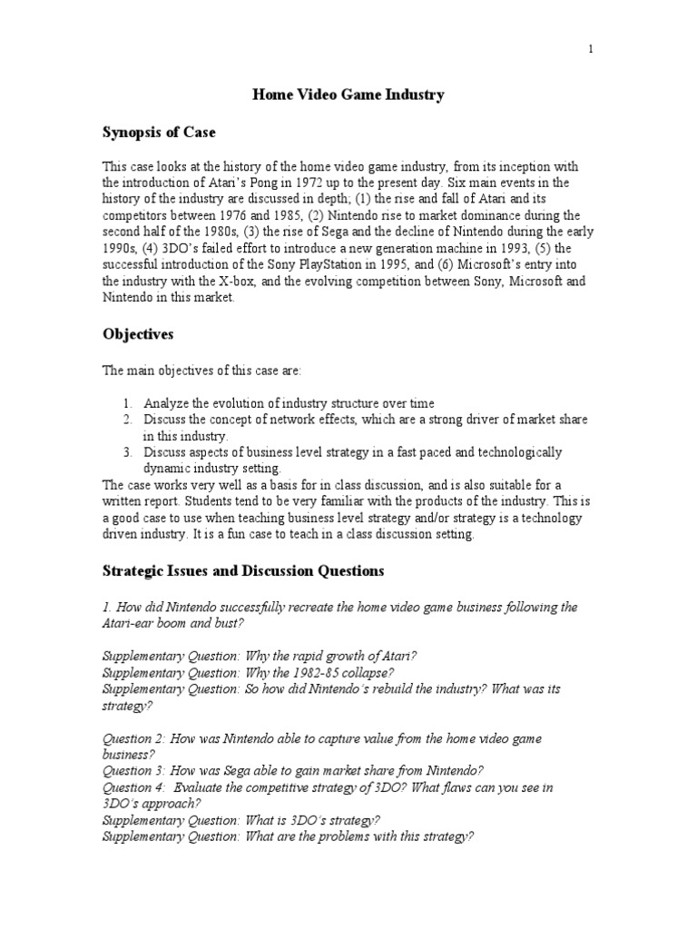 Home Video Game Industry Synopsis of Case | PDF | Video Game Industry ...