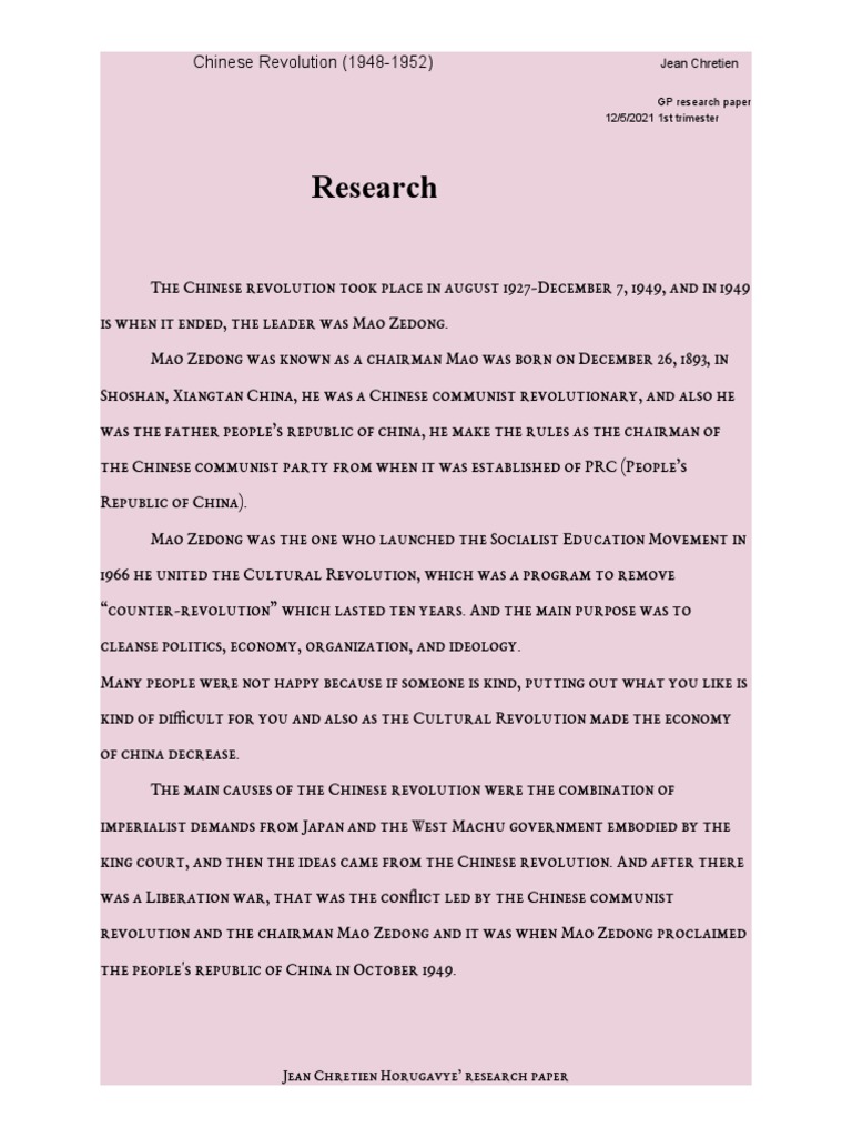 Student's Analysis of Chinese Revolution | PDF | Chinese Civil War ...