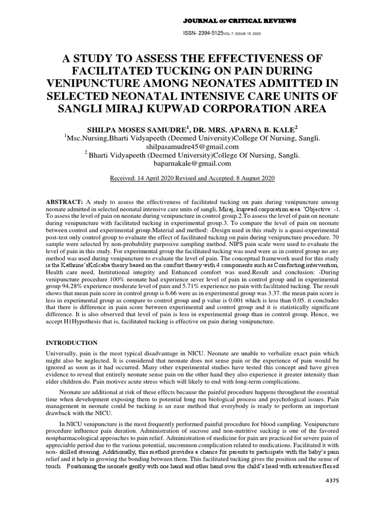 Facilited Tucking in Neonate | PDF | Pain | Infants