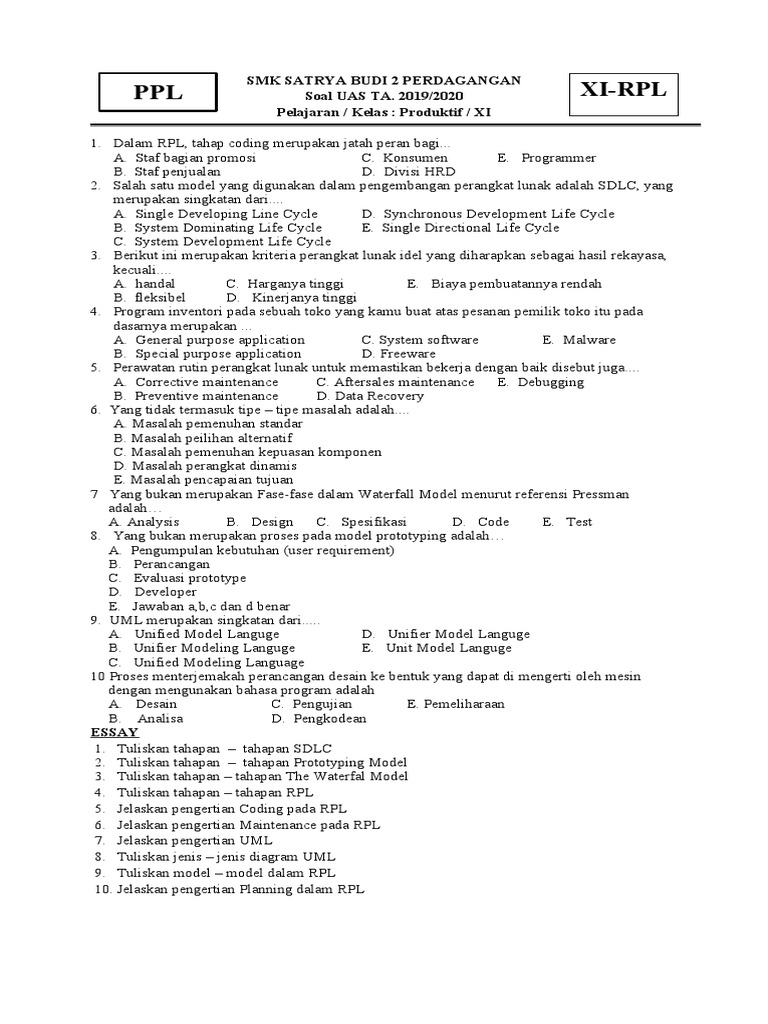 Soal Uas Xi-Rpl 2021 PPL | PDF | Komputer