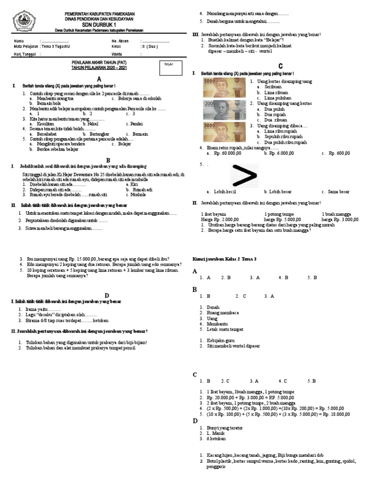 Soal Pat Kelas 2 Tema 3 | PDF