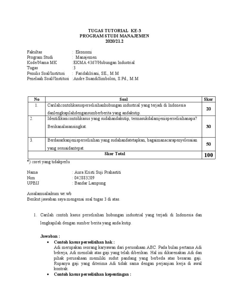 Tugas 3 Hubungan Industrial | PDF | Karier & Perkembangan | Bisnis