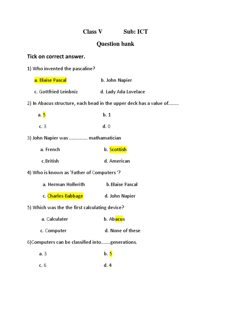 ICT Question Bank 5 STD | PDF | Computer Data Storage | Printer (Computing)