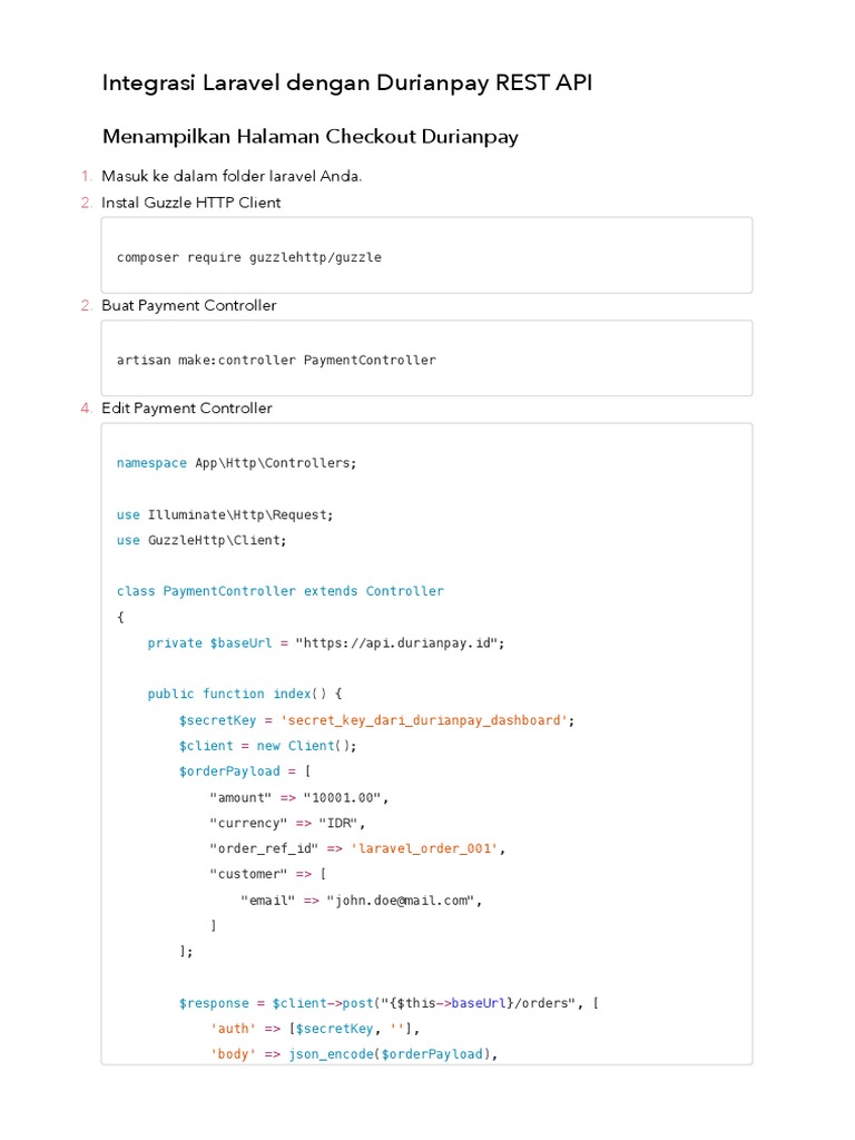 Integrasi Laravel dengan Durianpay API | PDF | Hypertext Transfer ...