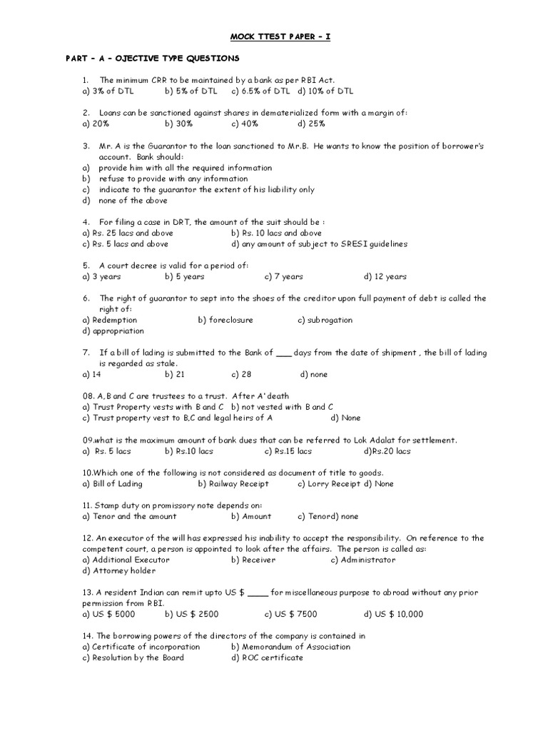 MT Mock Test 1 To 8 | PDF | Banks | Cheque