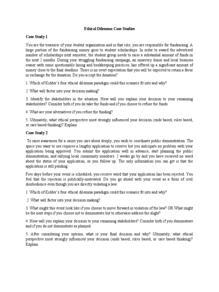Ethical Dilemma Case Studies | PDF | Fundraising | Social Institutions