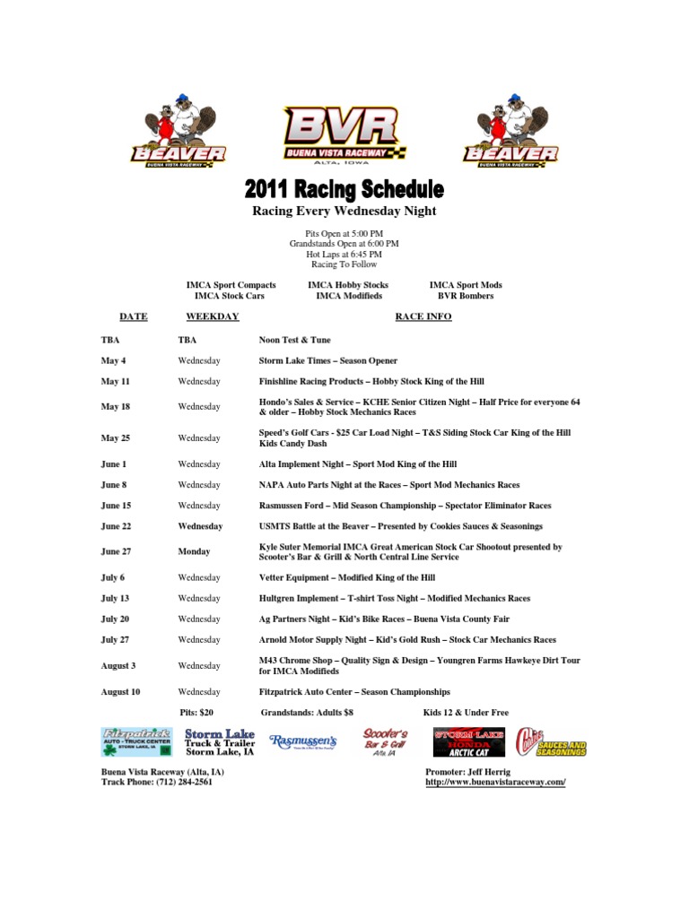 Weekly IMCA Racing Events | PDF | Stock Car Racing | Auto Racing