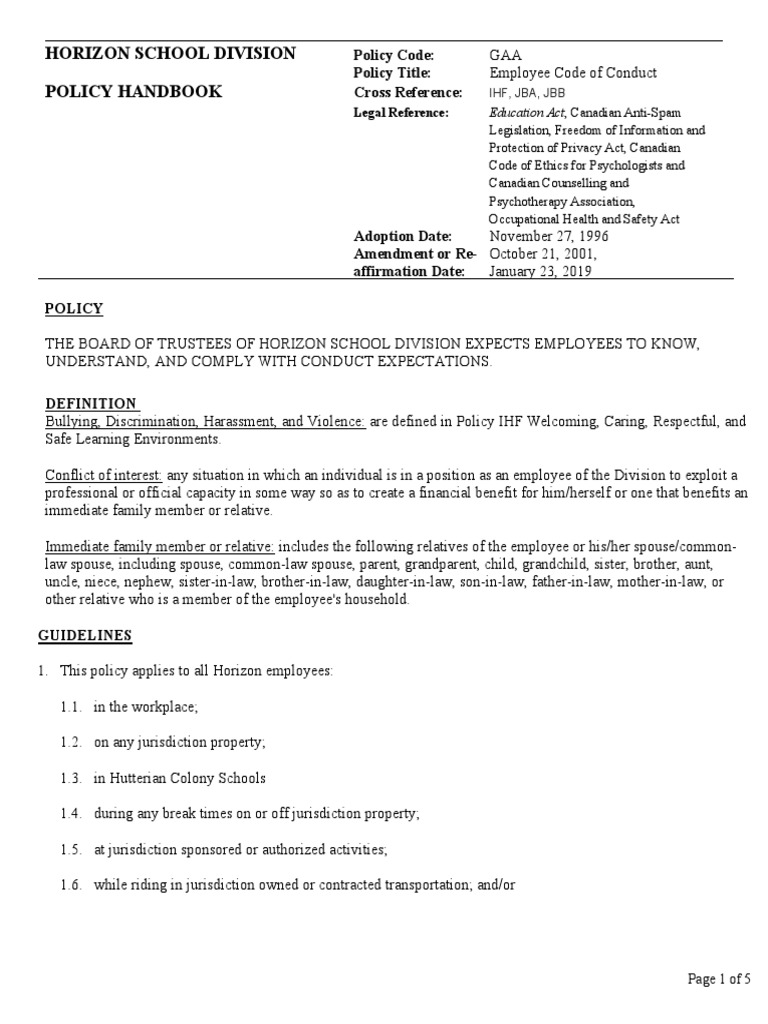 Gaa - Employee Code of Conduct | Download Free PDF | Employment | Teachers