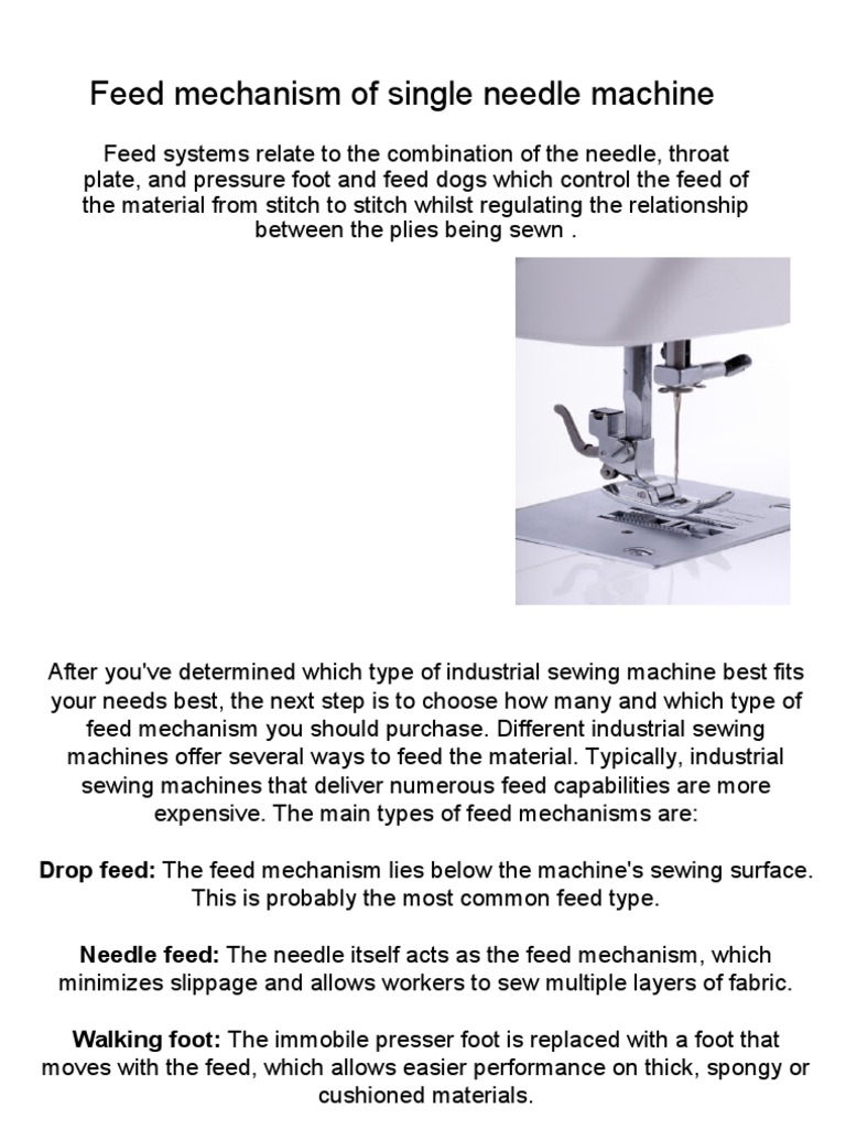 Feed Mechanism of Single Needle Machine | PDF | Sewing Machine | Sewing