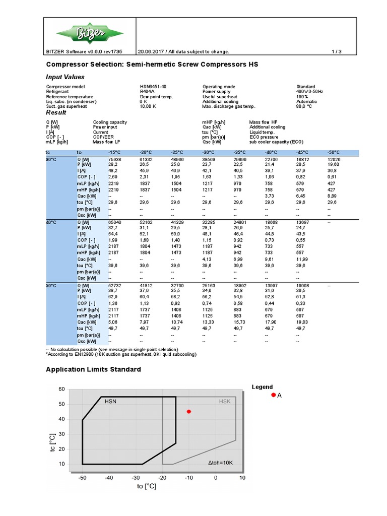 Compressor Selection: Semi-Hermetic Screw Compressors HS: Input Values ...