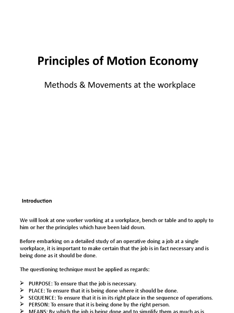 Principles of Motion Economy: Methods & Movements at The Workplace | PDF