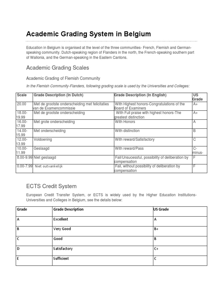 Academic Grading System in Belgium+legal Grading System | PDF | Test ...