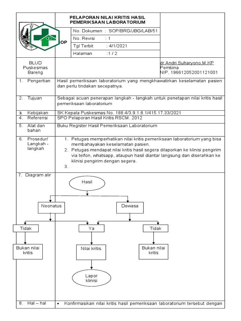 Prosedur Pelaporan Hasil Kritis Lab | PDF | Sains & Matematika