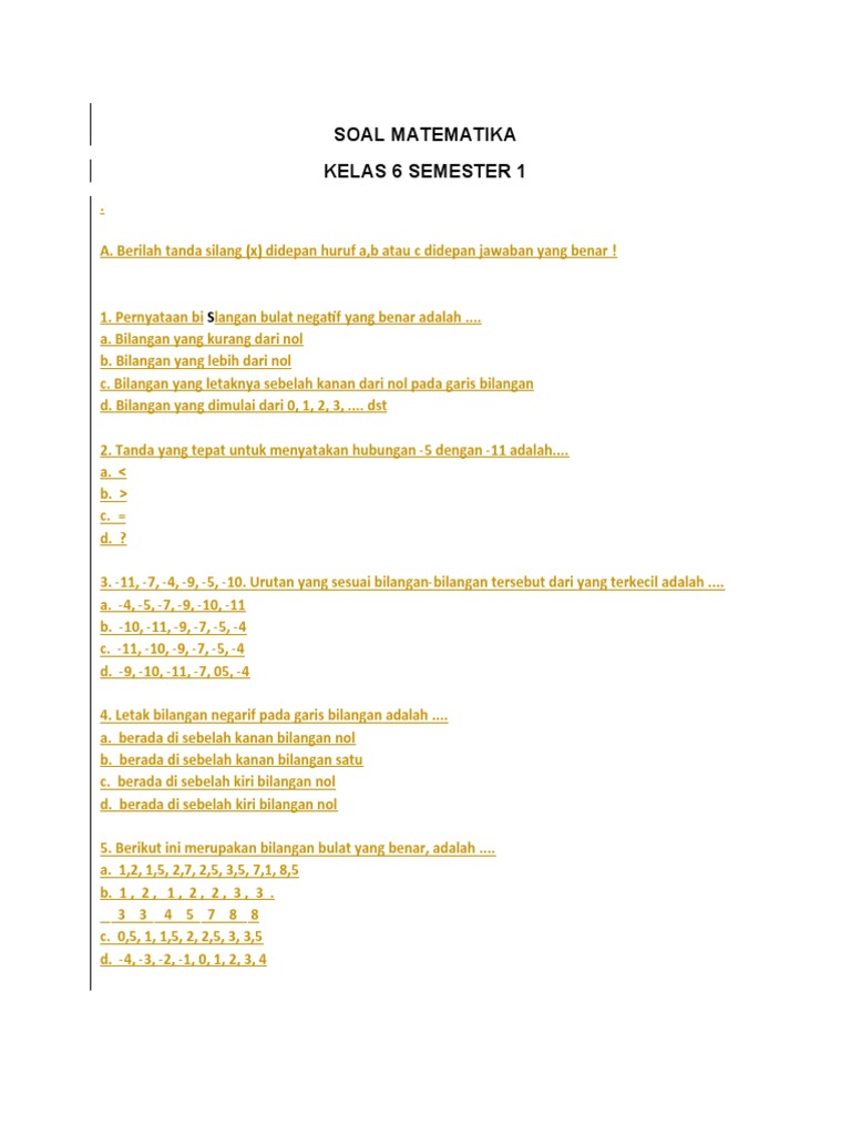 Soal Matematika PTS KLS 6 | PDF