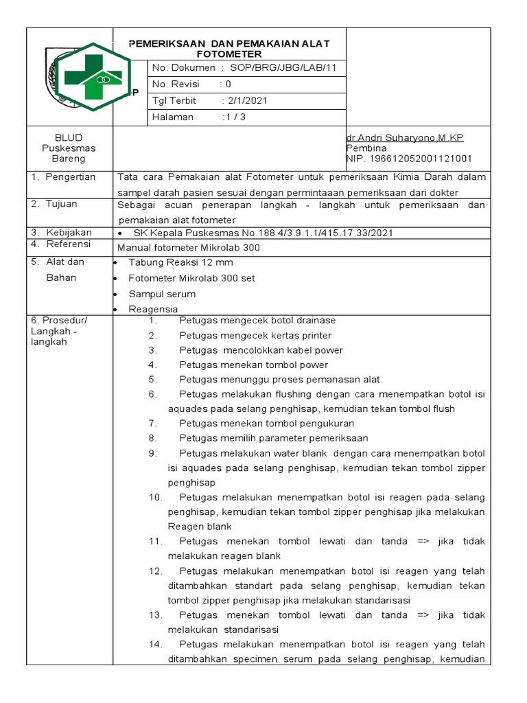 SOP Penggunaan Fotometer | PDF
