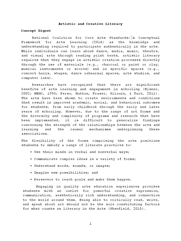 Artistic and Creative Literacy Concept Digest | PDF | Creativity | Learning