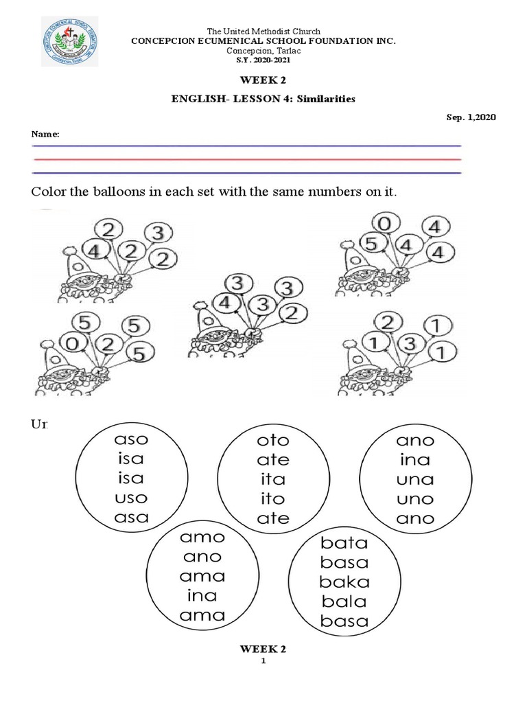 WEEK 2-Kindergarten Worksheets | PDF | Linguistics | Cognition