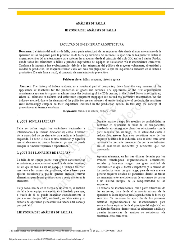 Historia Del Analisis de Falla | PDF | Business | Producción y fabricación Historia Del Analisis de Falla | PDF | Business | Producción y fabricación