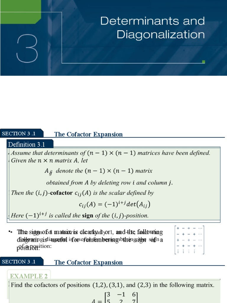 Chapter - 3 Determinants and Diagonalization | PDF | Determinant | Matrix (Mathematics)
