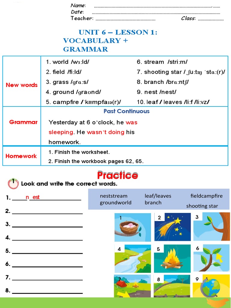 Practice: Unit 6 - Lesson 1: Vocabulary + Grammar | PDF